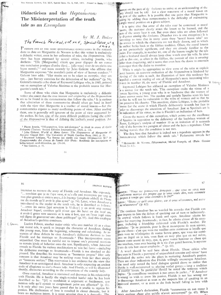 Baker 1971 Misinterpretation of Tenth Tale As Exemplum | PDF