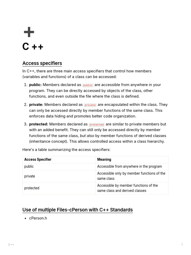 Access Specifiers | PDF | Class (Computer Programming) | C++