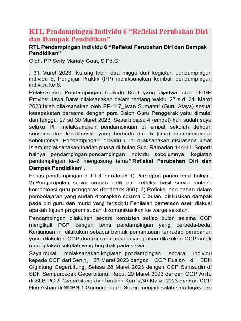 RTL Pendampingan Individu 6 | PDF