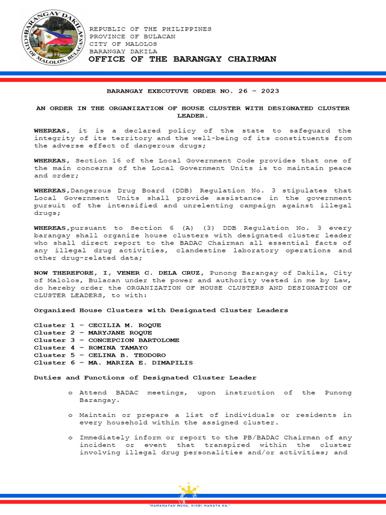 Eo 26 - 2023 (House Cluster Leader) | Download Free PDF | Justice ...