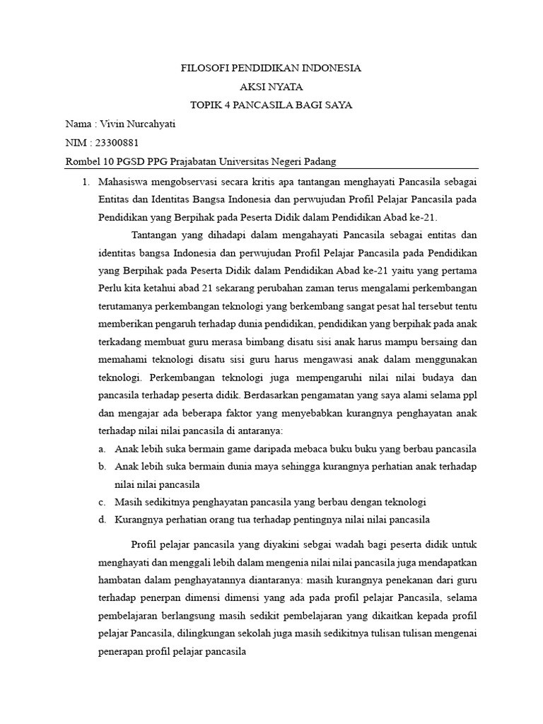 Aksi Nyata Topik 4 - Filosofi Pendidikan Indonesia | PDF | Karier & Perkembangan | Ilmu Sosial