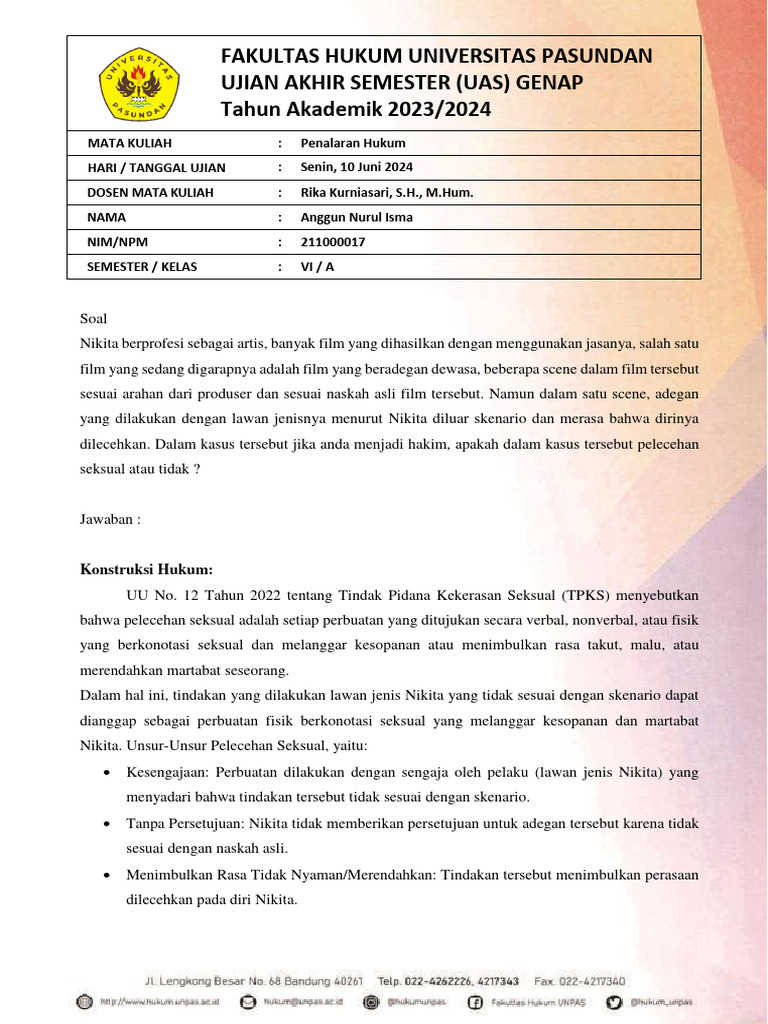 UAS Penalaran Hukum - Anggun Nurul Isma - 211000017 | PDF | Ilmu Sosial