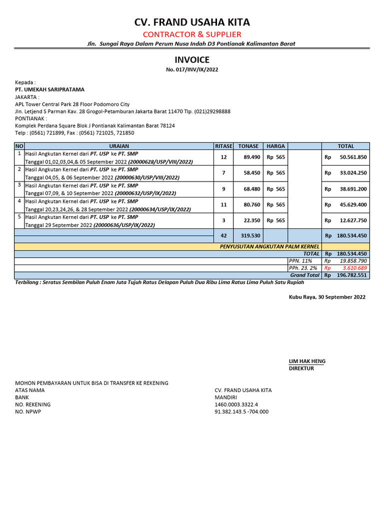 Invoice Pembayaran Angkutan Kernel 2022 | PDF