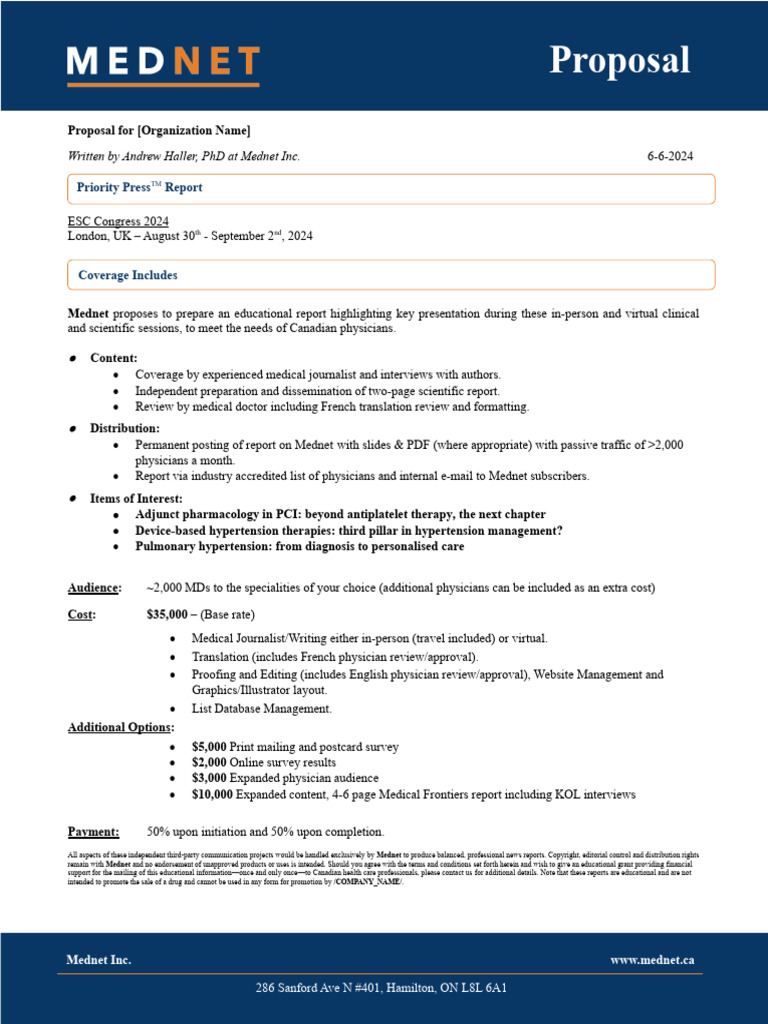 Mednet - Proposal ESC 2024 | PDF | Physician | Public Services
