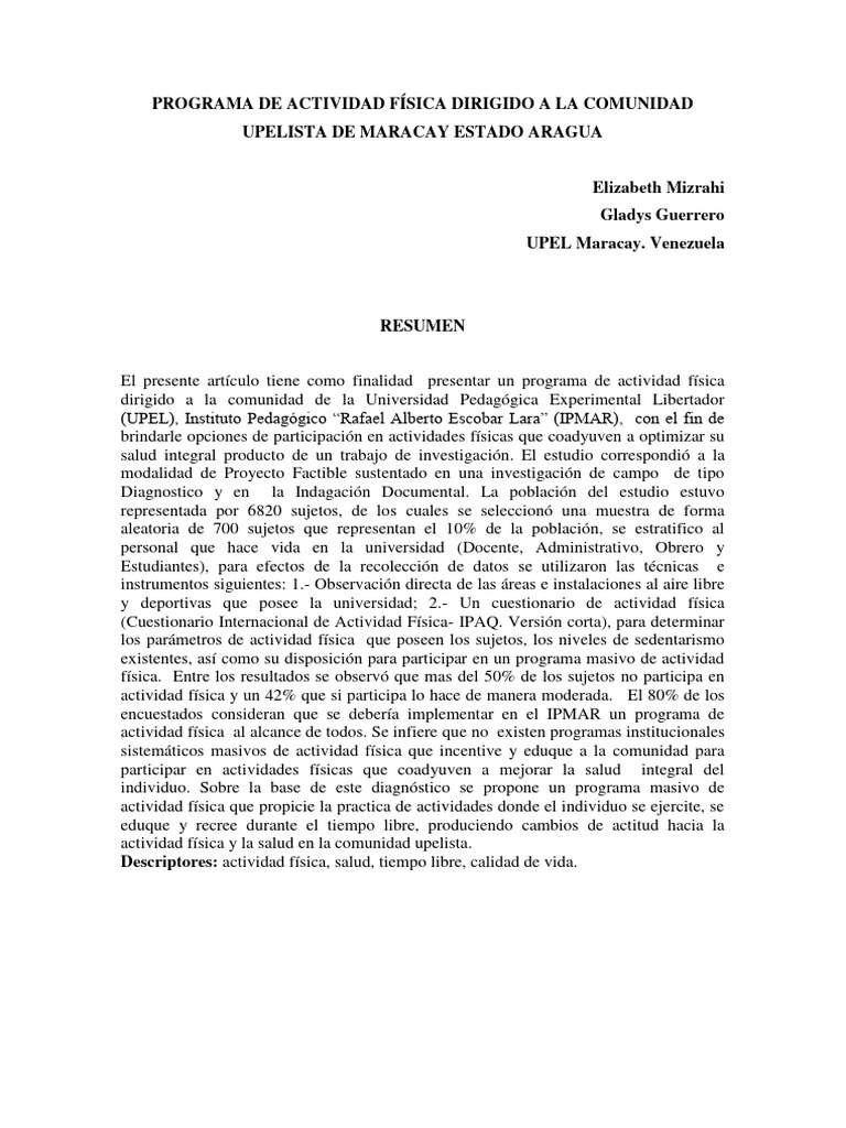 Programa de Actividad Fisica Dirigido A | PDF | Estilo de vida ...