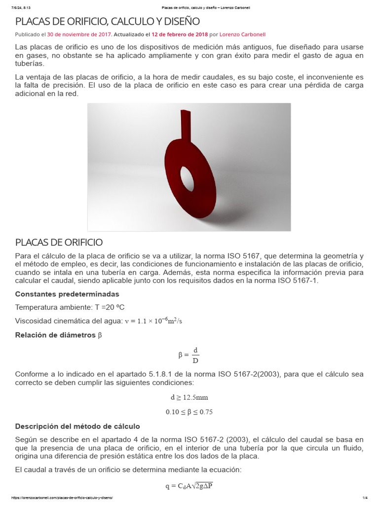 Placas de Orificio, Calculo y Diseño - Lorenzo Carbonell | PDF ...