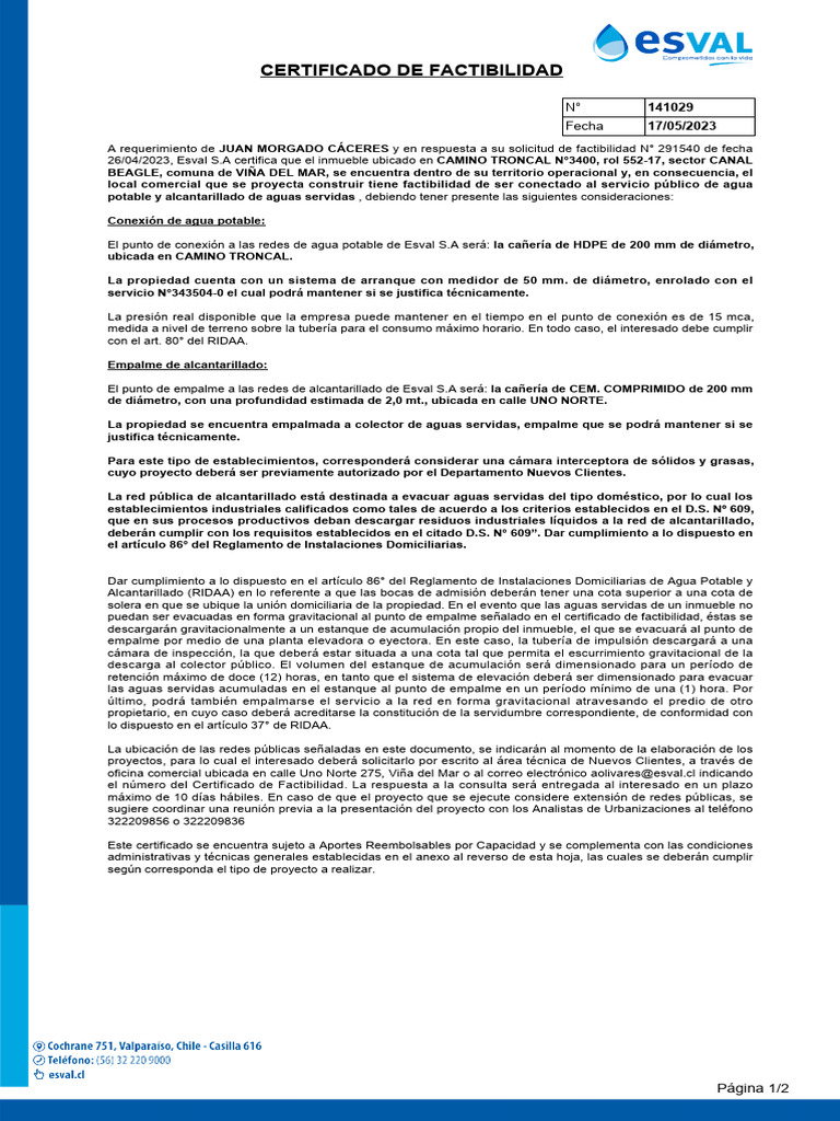 Factibilidad Viña Las Palmas Nueva | PDF | Alcantarillado | Tubería (transporte de fluidos)