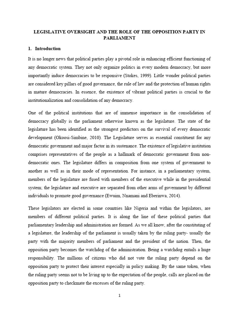 Opposition Party's Role in Legislative Oversight | PDF | Legislature ...