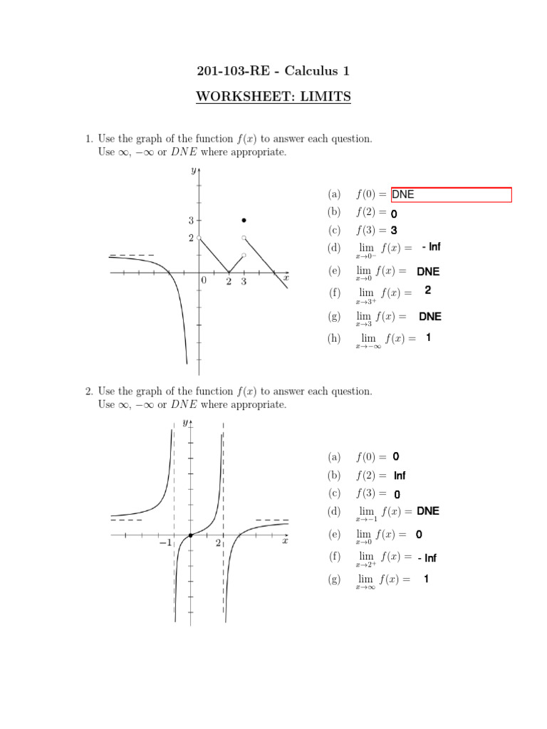 Calculus 1 Limits and Continuity Worksheet | PDF | Trigonometric ...