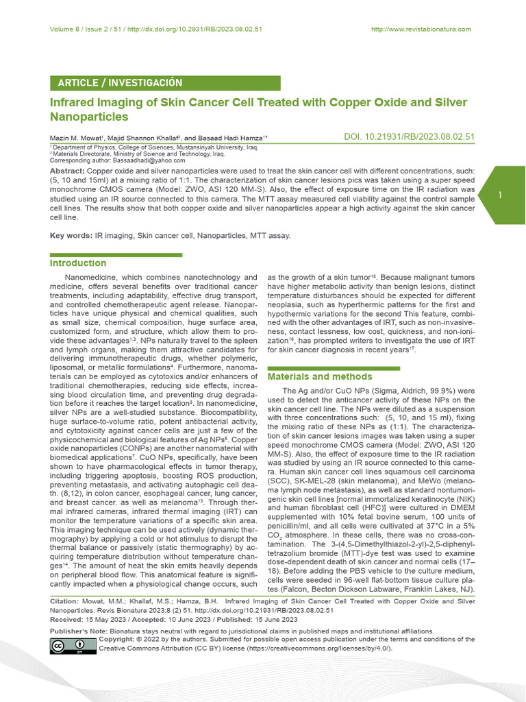 Infrared Imaging of Skin Cancer Cell Treated with Copper Oxide and ...
