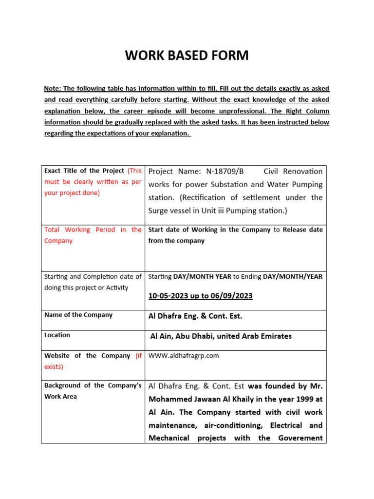 Work Based Form 1 | PDF | Project Management | Safety