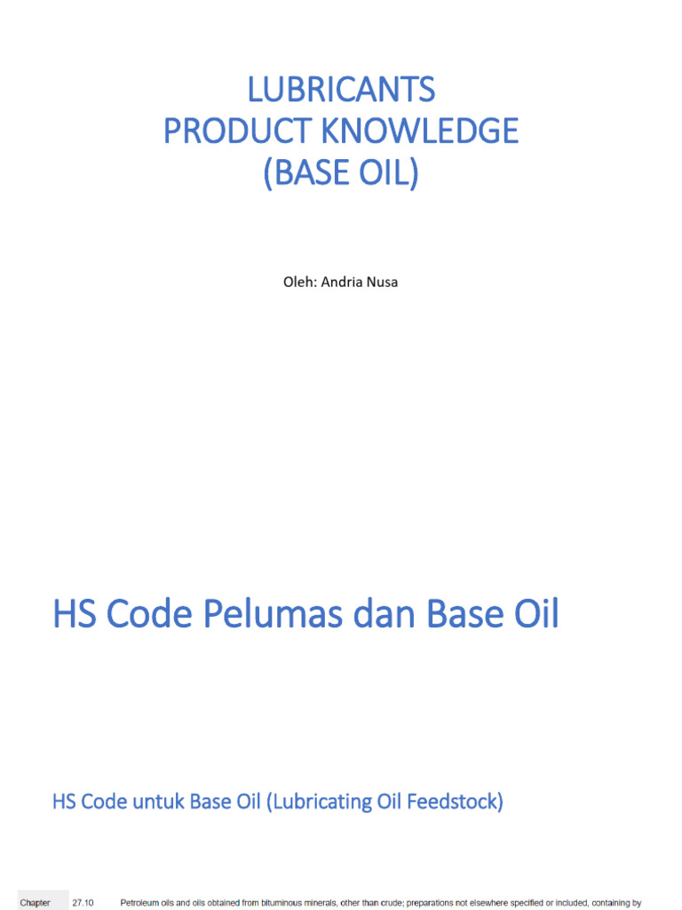 Presentasi Product Knowledge Pelumas (Base Oil) | PDF