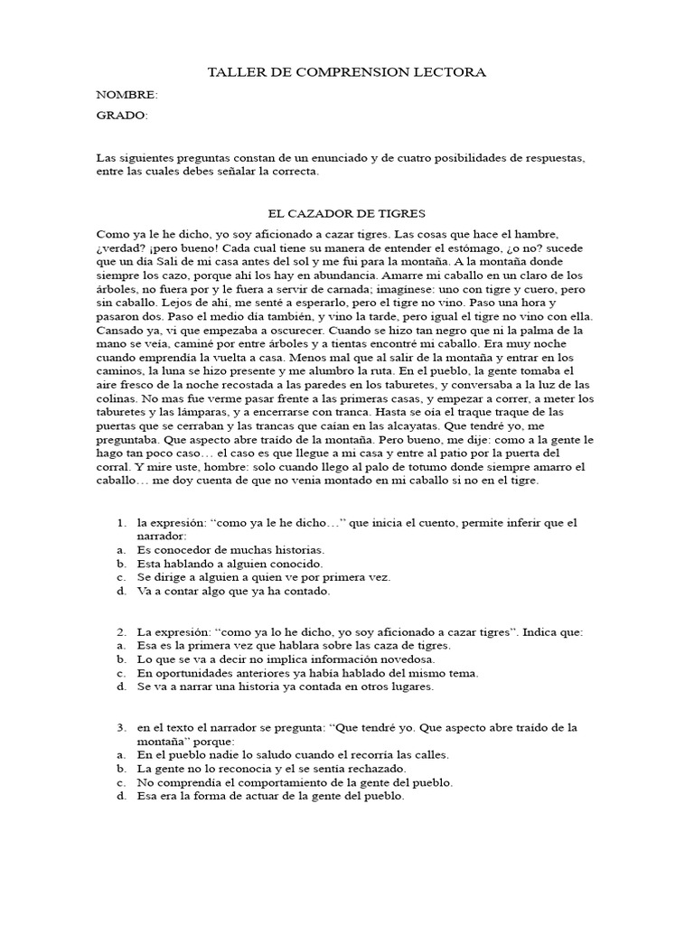 Taller de Comprension Lectora. | PDF