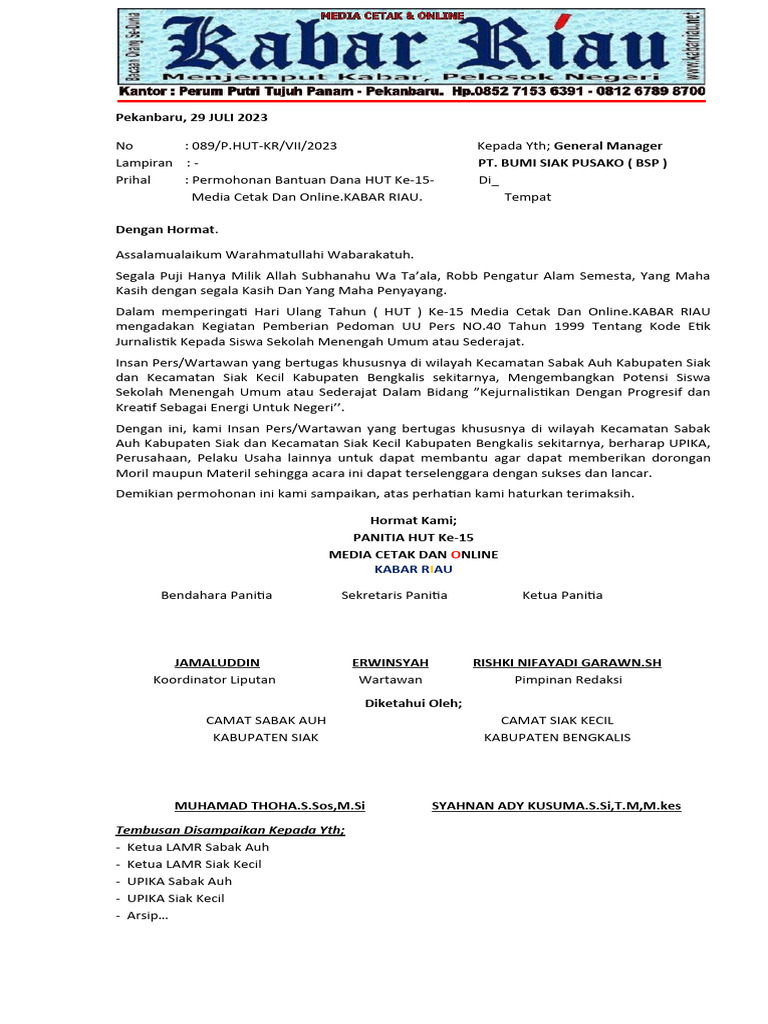 55AE2. Poposal HUT Kabar Riau 2023 | PDF