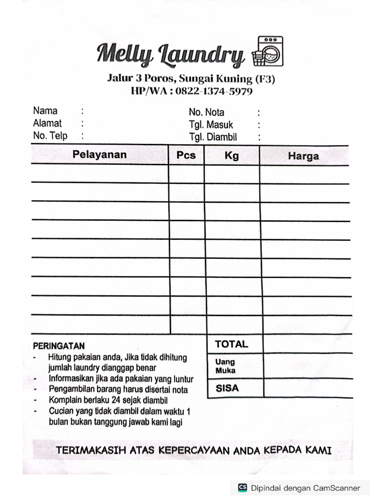 Nota Laundry | PDF