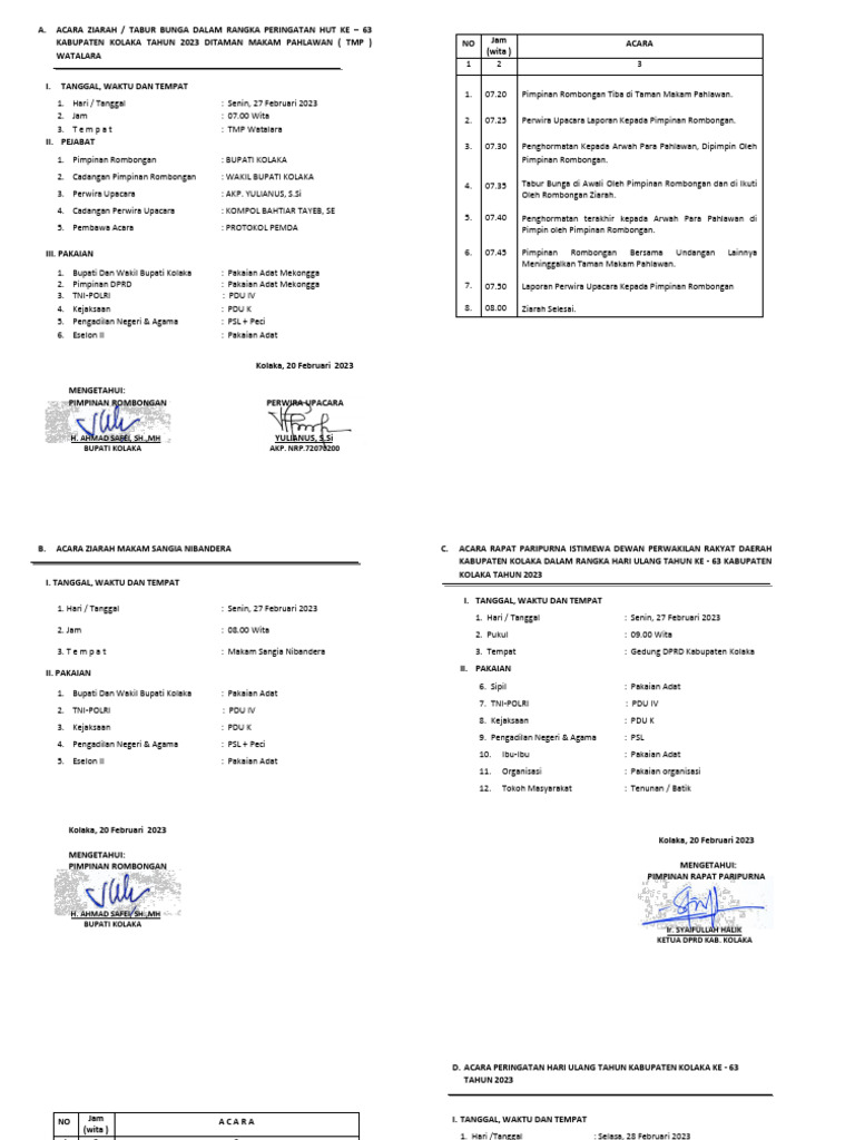 PANDUAN ACARA PERINGATAN HUT KOLAKA Ke-63 | PDF