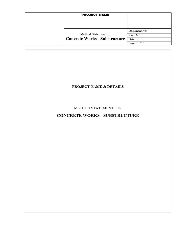 Method Statement For Concrete Works Sub Structure | PDF | Concrete | Building Engineering