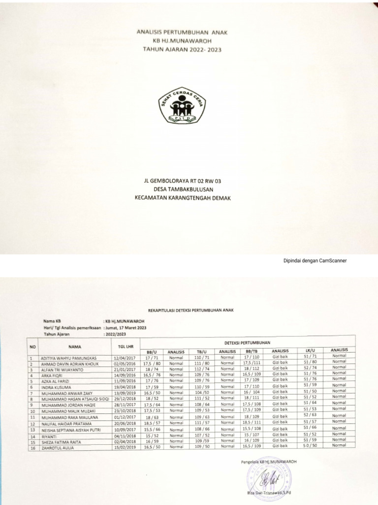 Rekapitulasi Deteksi Pertumbuhan Anak FORMAT PAK DODOK | PDF