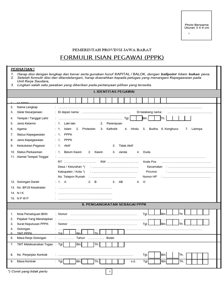 Formulir Isian Pegawai PPPK-1 | PDF