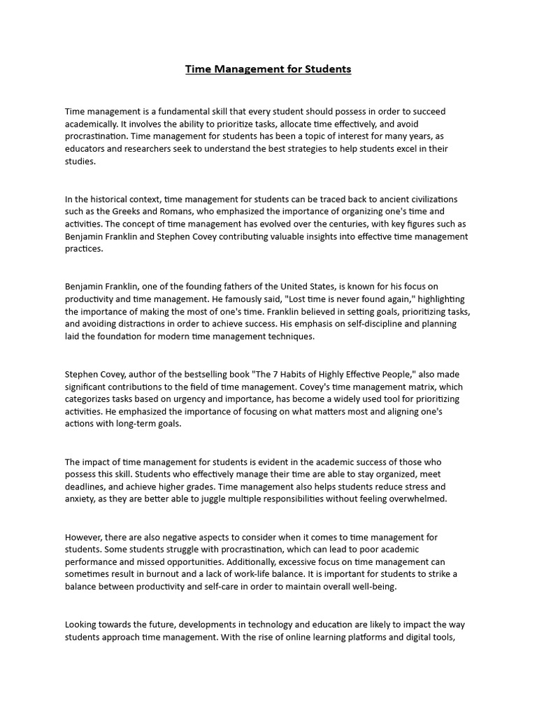 Essential Time Management for Students | PDF | Time Management ...