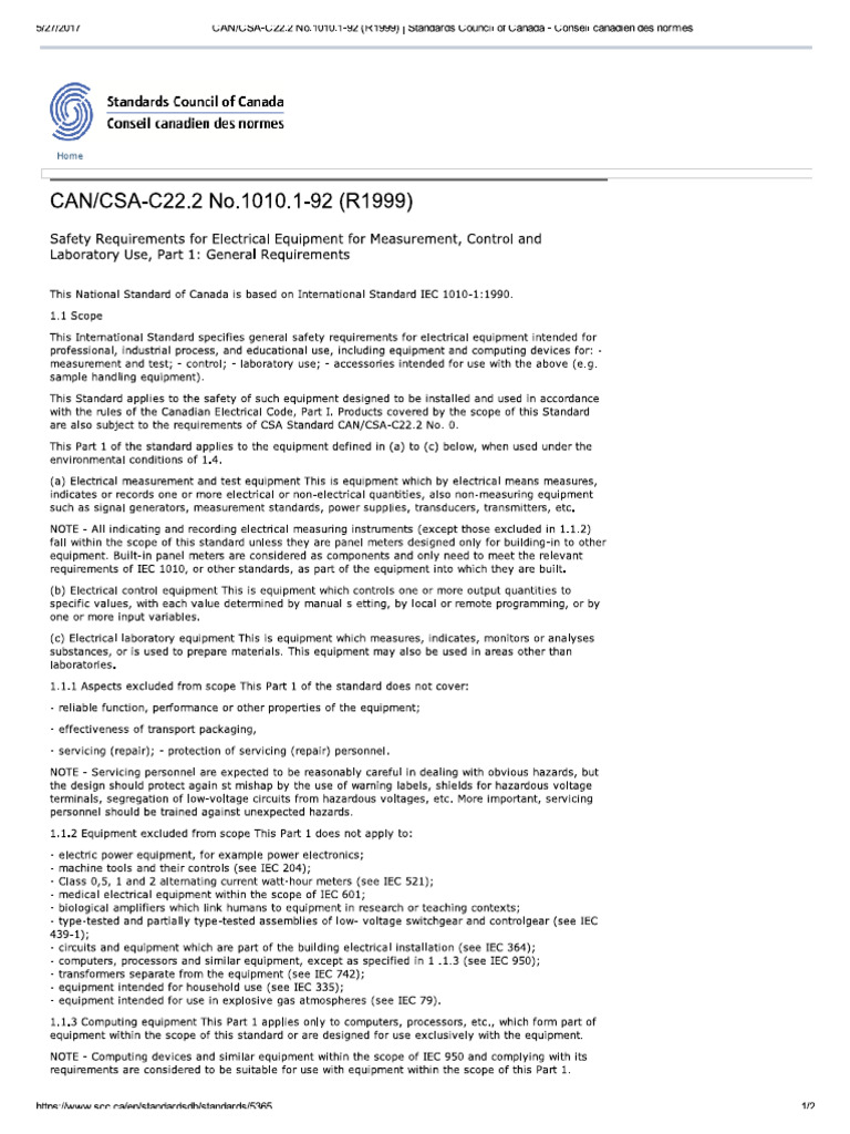 CAN - CSA-C22.2 No.1010.1-92 (R1999) - St... F Canada - Conseil Canadien Des Normes | PDF