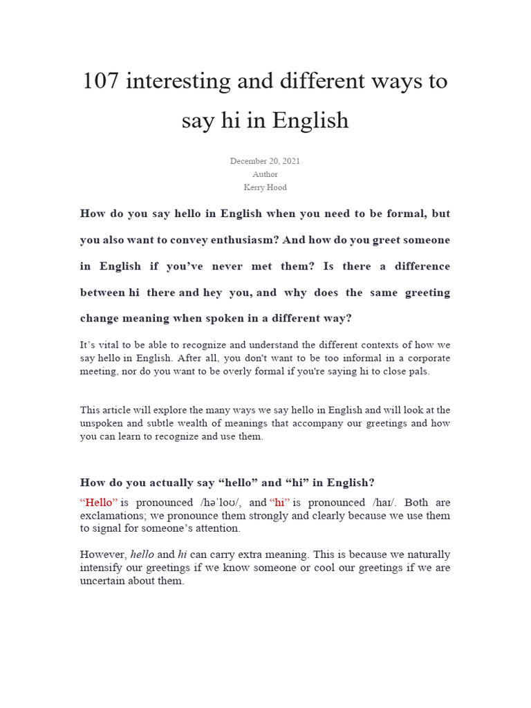 107 Interesting and Different Ways To Say Hi in English | PDF