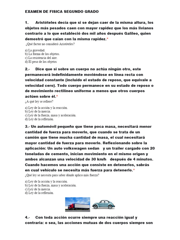 Examen de Fisica Segundo Grado | PDF | Fuerza | Masa