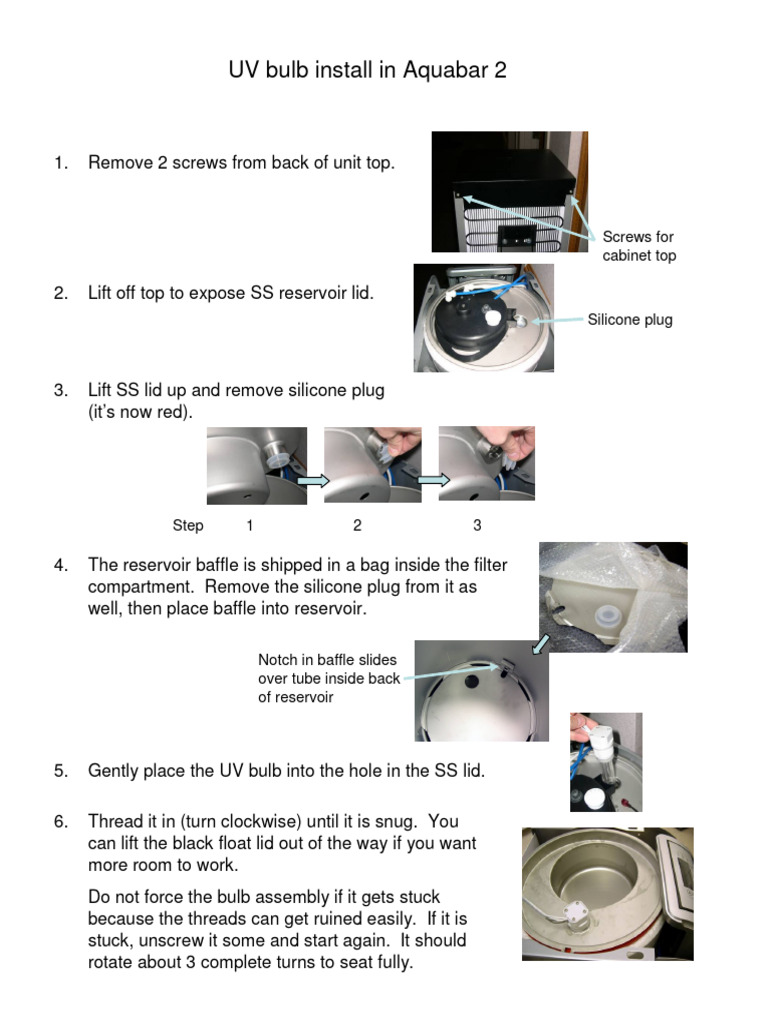 UV Bulb Installation Guide for Aquabar 2 | PDF | Screw | Manufactured Goods