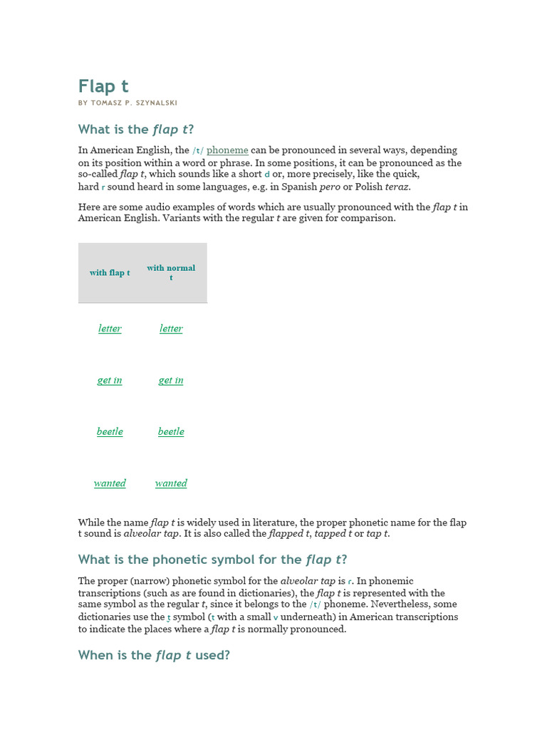 Flap T | PDF | Stress (Linguistics) | Phoneme