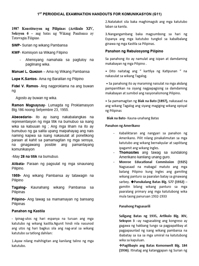 1st Periodical Examination Handouts For Komunikasyon | PDF