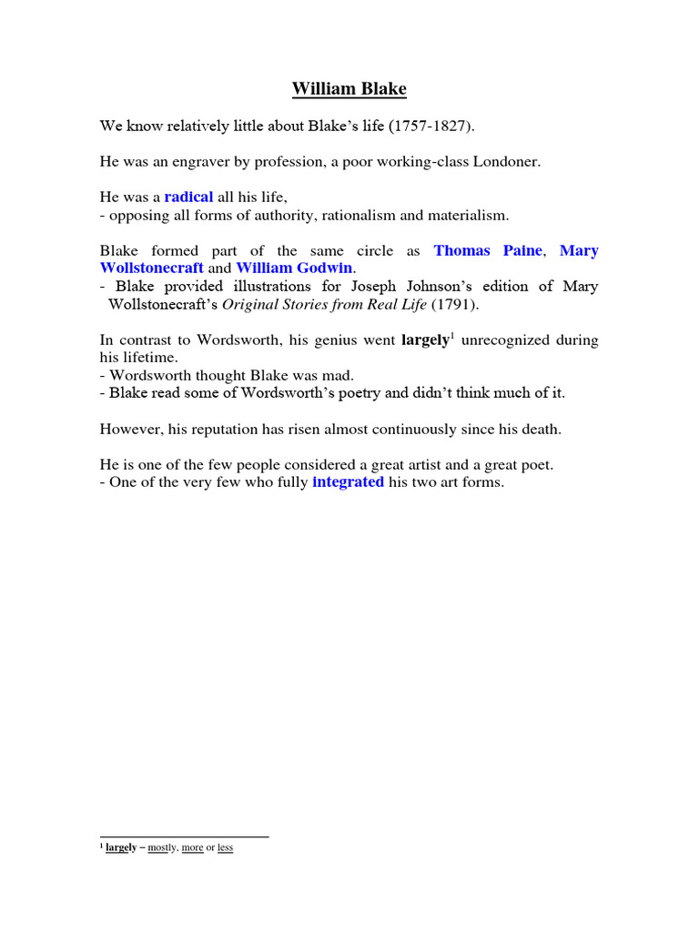 Blake Tutorial Notes | PDF | William Blake | Problem Of Evil