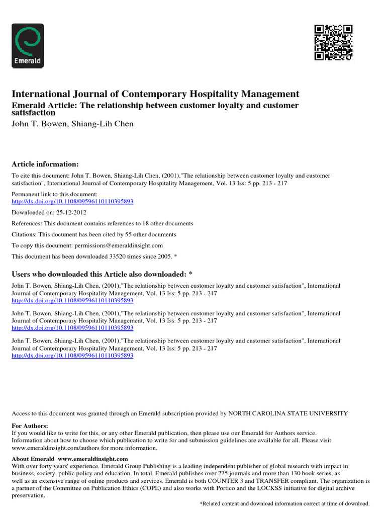Bowen 2001 | PDF | Customer Satisfaction | Benchmarking