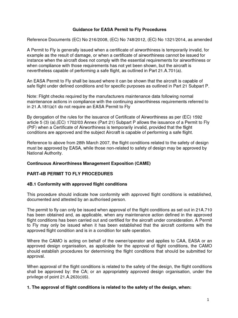 Guidance For EASA Permit To Fly Procedures | PDF | Aviation