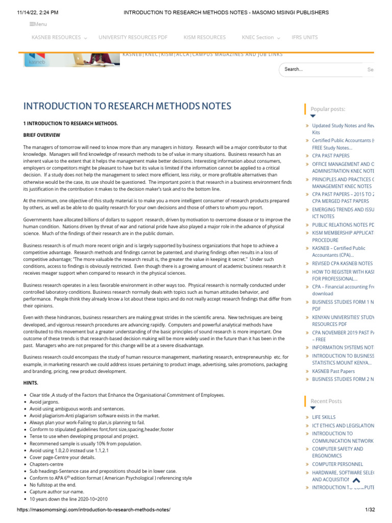 Introduction To Research Methods Notes - Nicodemus | PDF | Scientific ...