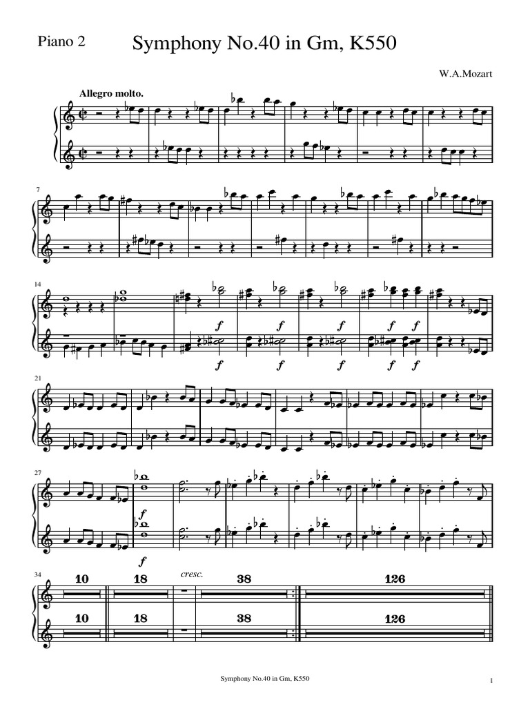 Mozart's Symphony No. 40, Movement 2 | PDF | Classical Music ...