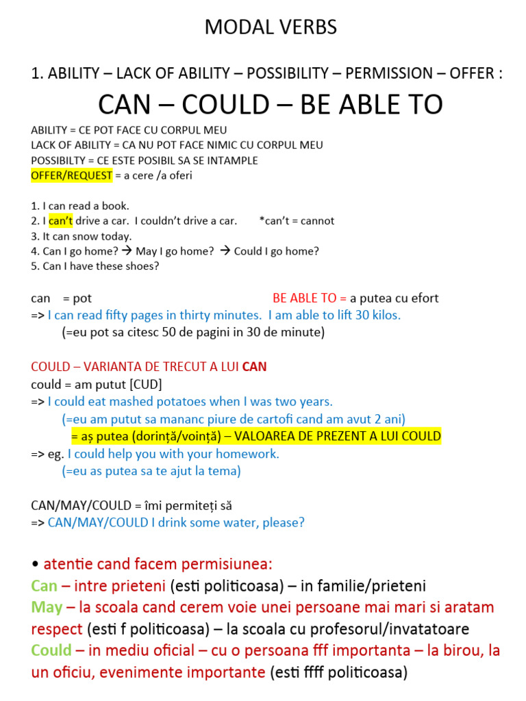 1.1MODAL VERBS - Explicatii | PDF | Linguistic Typology | Grammar