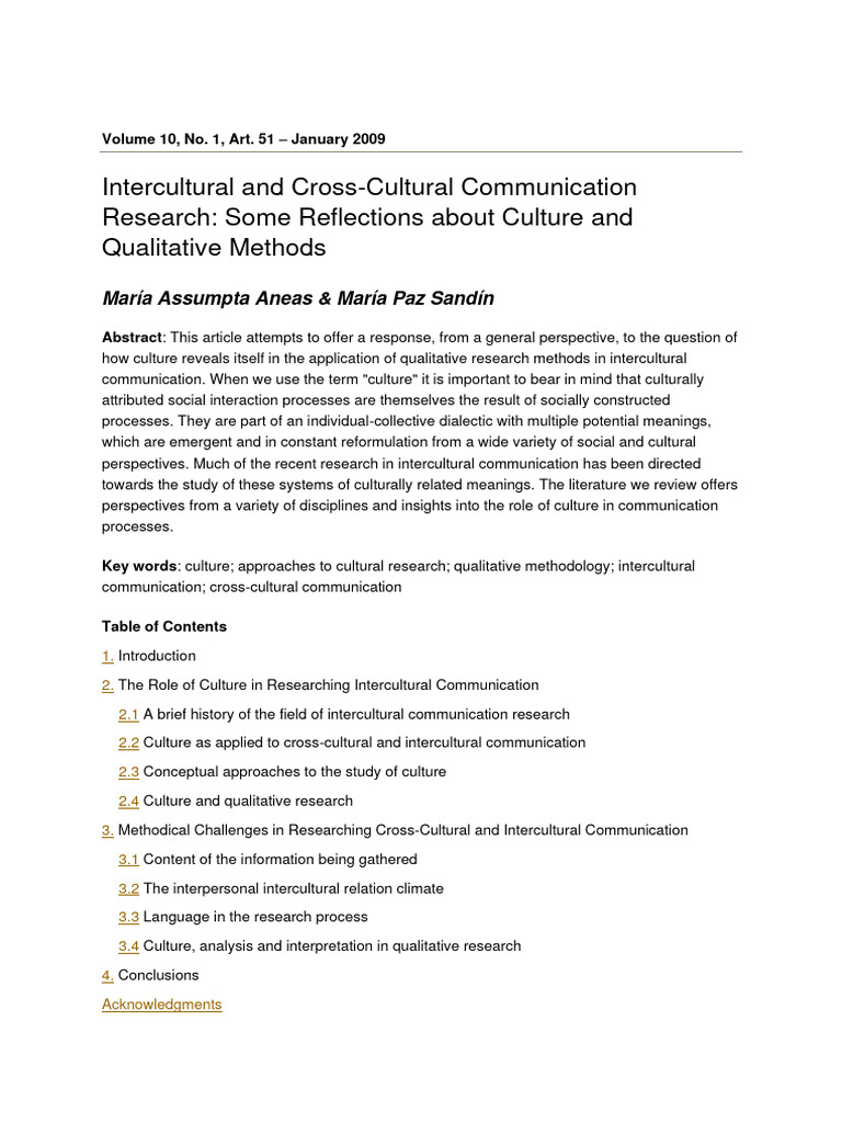 Intercultural and Cross-Cultural Communication Research-Some Reflections About Culture and ...