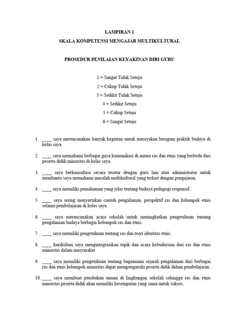 Instrumen Multicultural Teaching Competency | PDF
