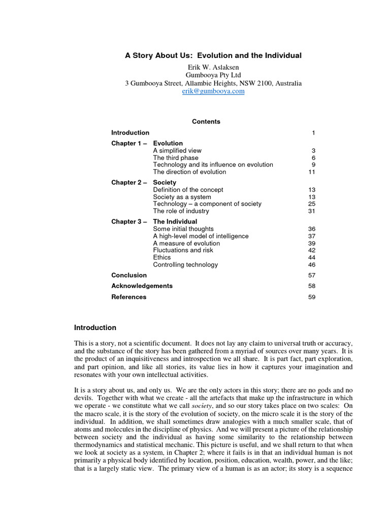ASLAKSEN, Erik - A Story About Us - Evolution and The Individual | PDF | Entropy | Continuum ...