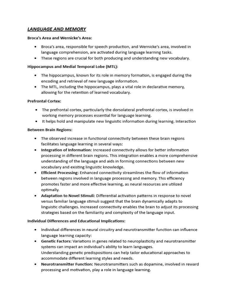 Language and Memory | PDF | Synaptic Plasticity | Long Term Potentiation