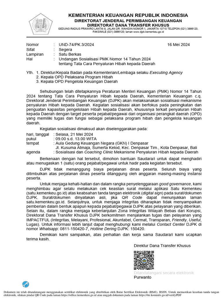 UND-74_PK.3_2024 (Undangan Sosialisasi PMK Nomor 14 Tahun 2024 tentang ...