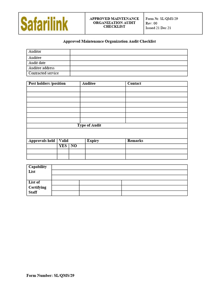 SL-QMS-29 Approved Maintenance Organization | PDF | Calibration | Audit