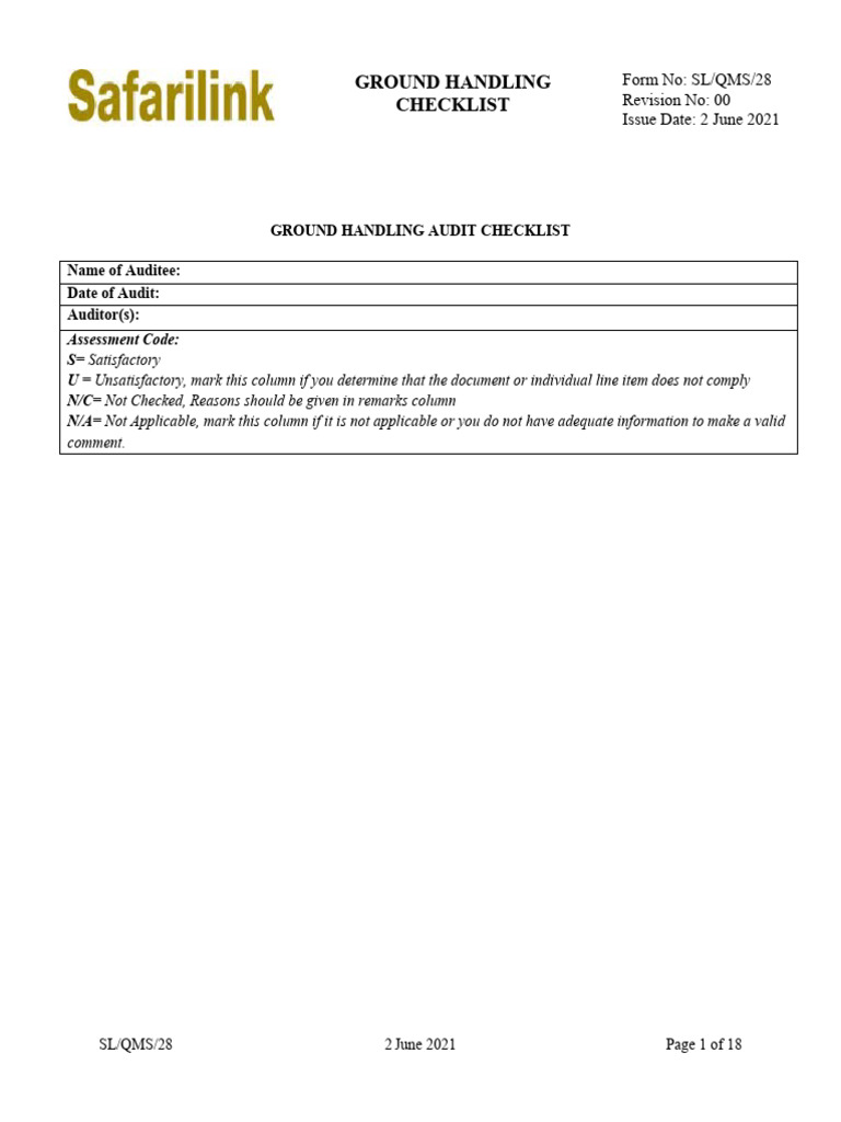 SL QMS 28 Ground Handling | PDF | Dangerous Goods | Audit