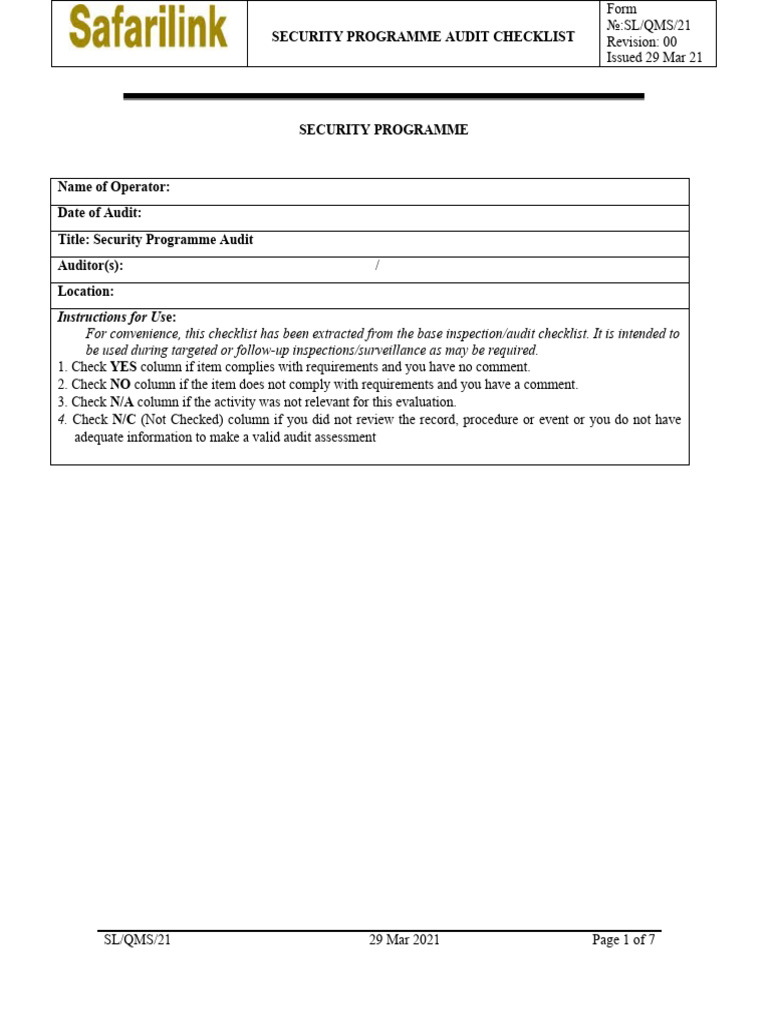 Airline Security Audit Guide | PDF | Aviation
