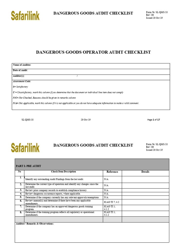 Dangerous Goods Audit Checklist | PDF | Audit