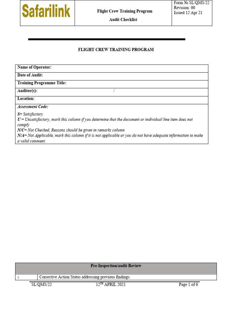 SL-QMS-22 Flight Crew Training Program | PDF | Audit | Instrument ...
