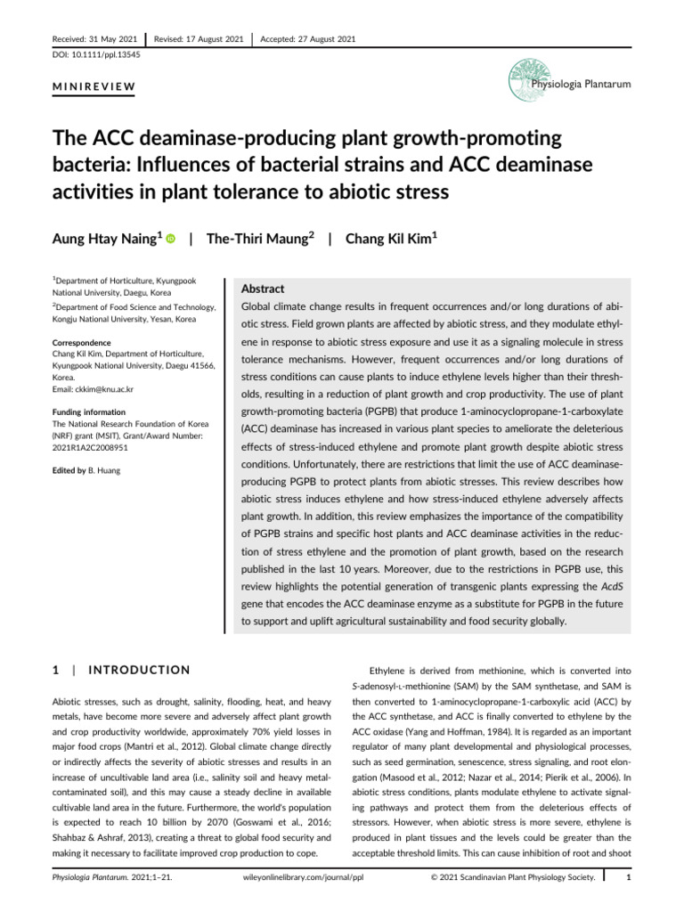 The ACC deaminase‐producing plant growth‐promoting bacteria_ Influences ...
