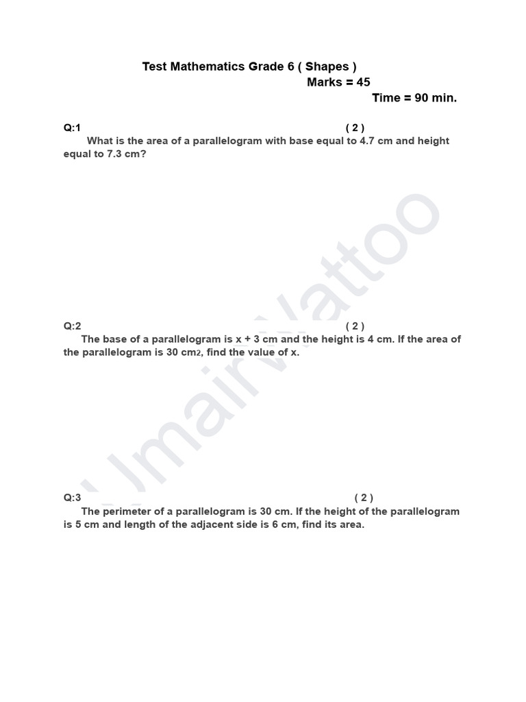 Math Grade 6 (Shapes Worksheet) | PDF | Area | Geometry