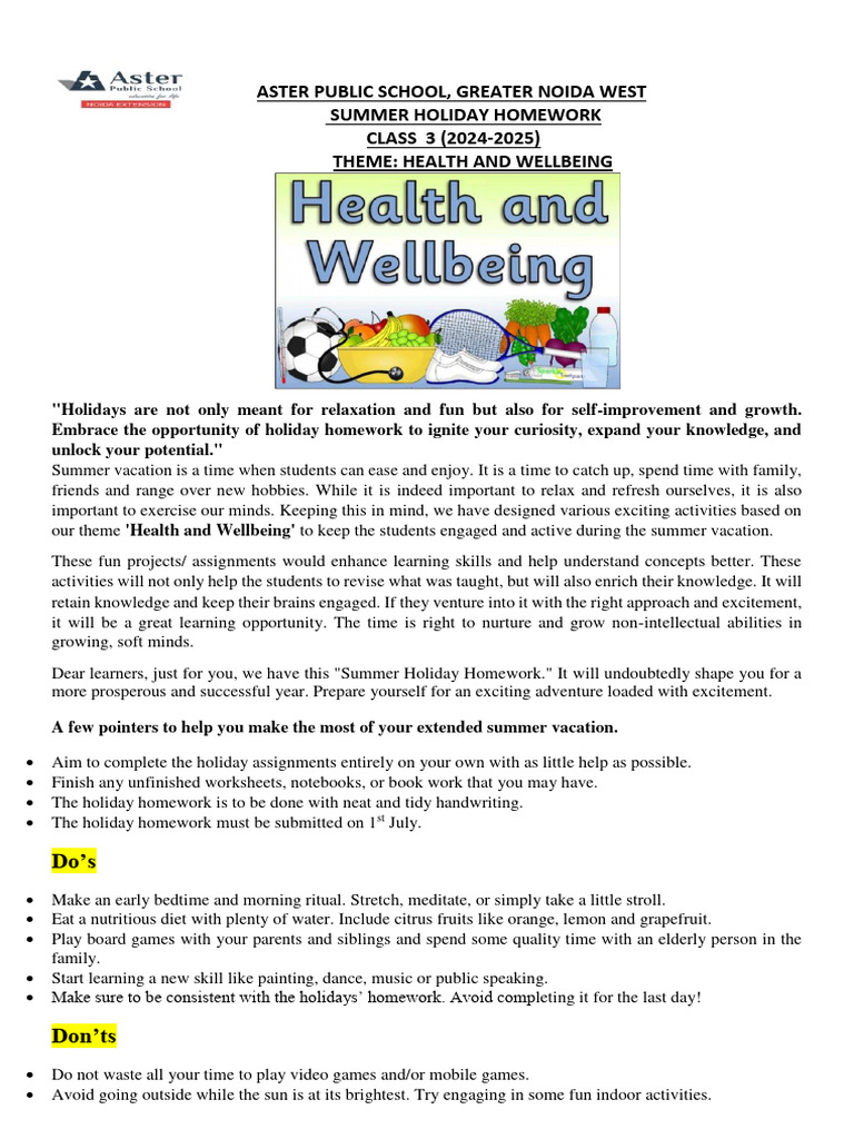 Holiday Homework Class 3 2024-2025 | PDF | Homework | Shape