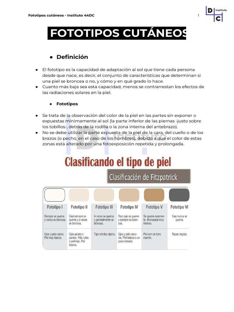 Clase de Fototipos Cutáneos | PDF
